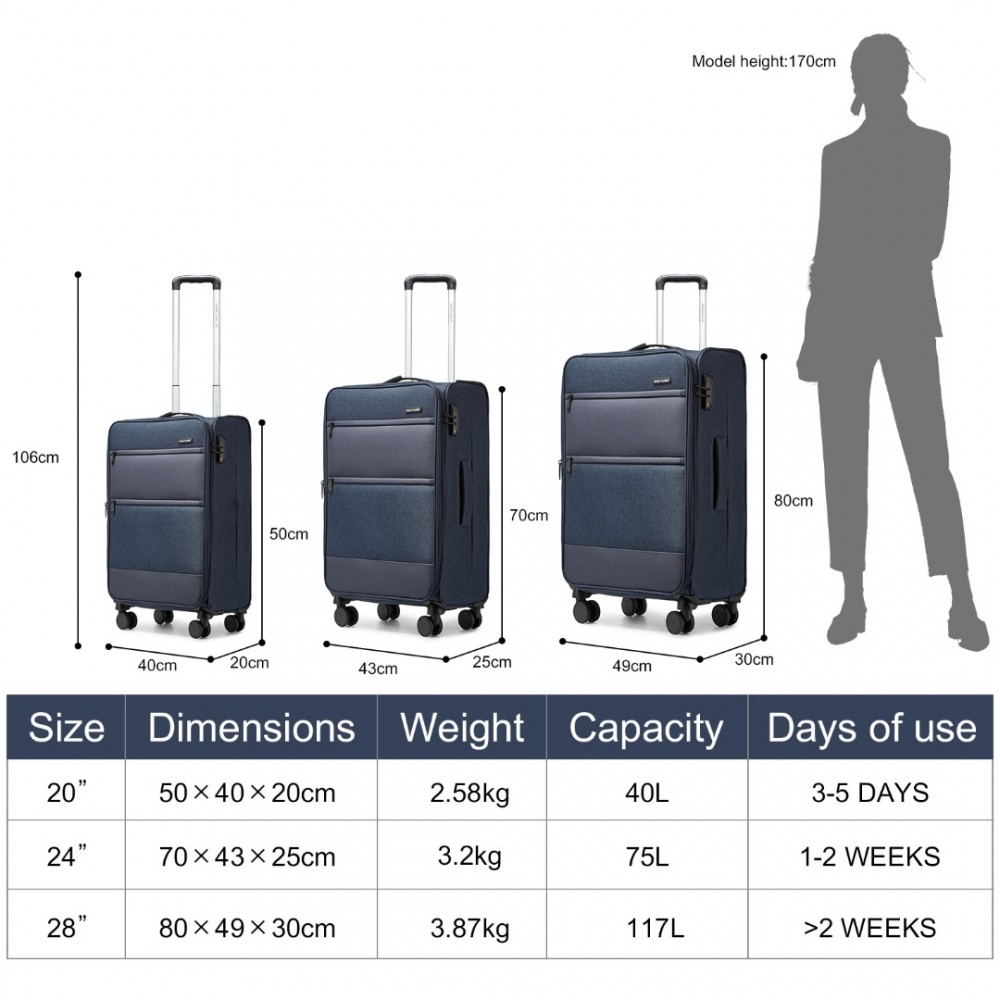 K2397L - British Traveller 3-Piece Lightweight Soft Shell Luggage Set ...