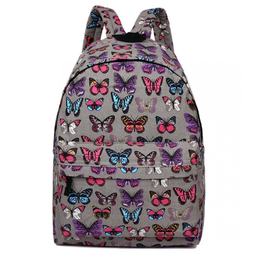 E1401B - Miss Lulu Large Backpack Butterfly Grey