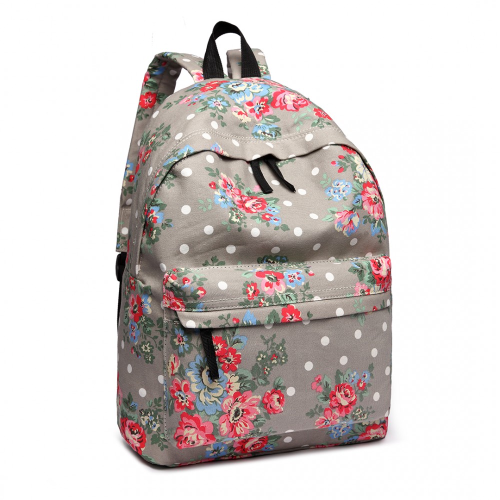 E1401F - Miss Lulu Large Backpack Flower Polka Dot Grey