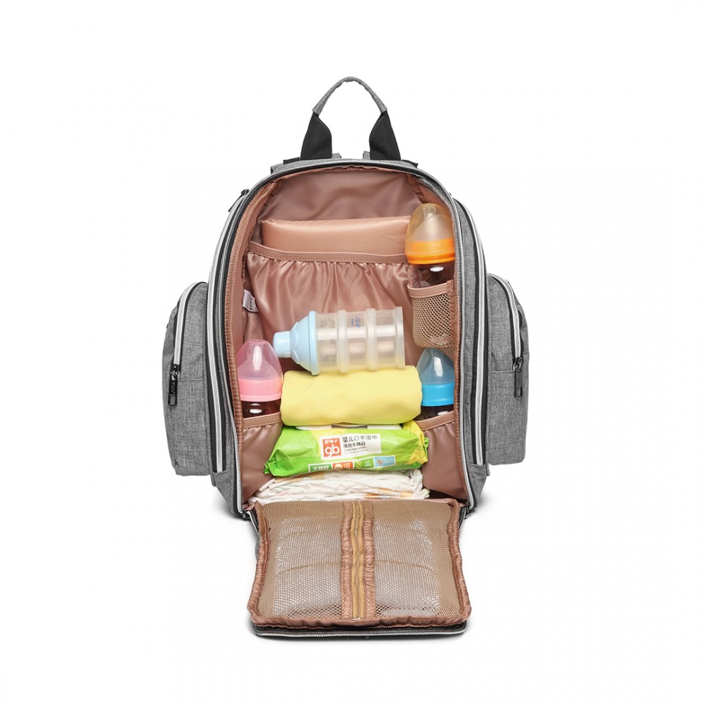 E1827-MISS LULU POLYESTER MULTI-FUNCTION BABY DIAPER BACKPACK GREY