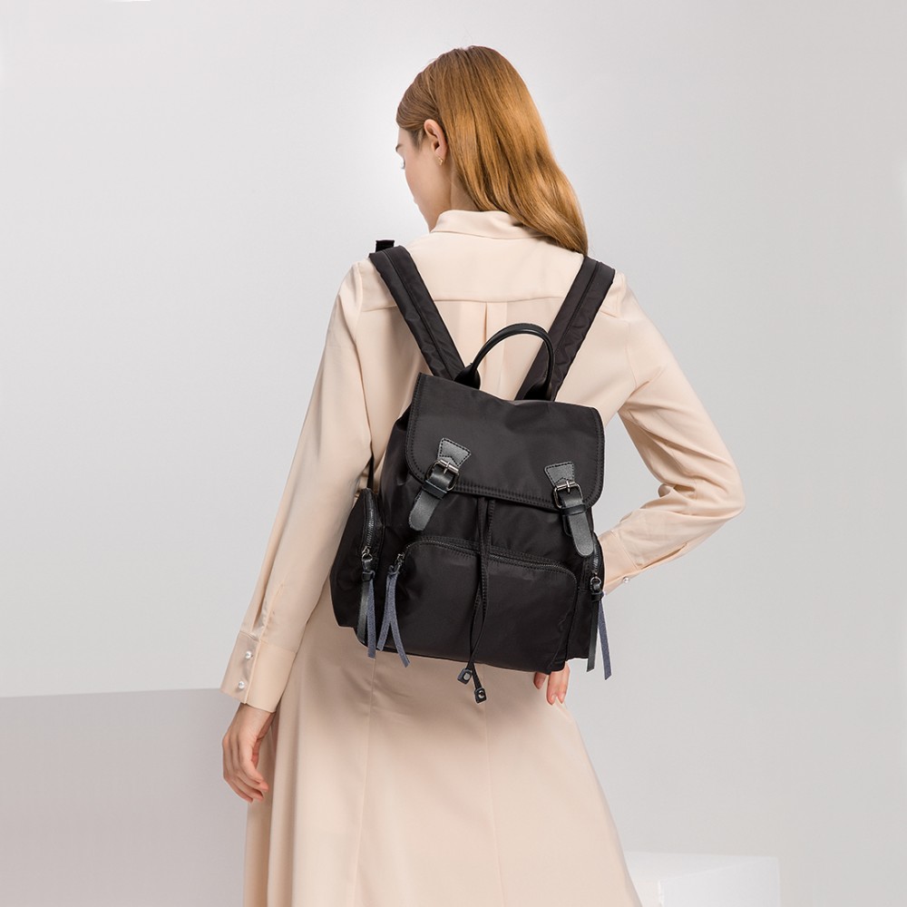 E1979 - Kono Nylon Satchel Style Backpack - Black