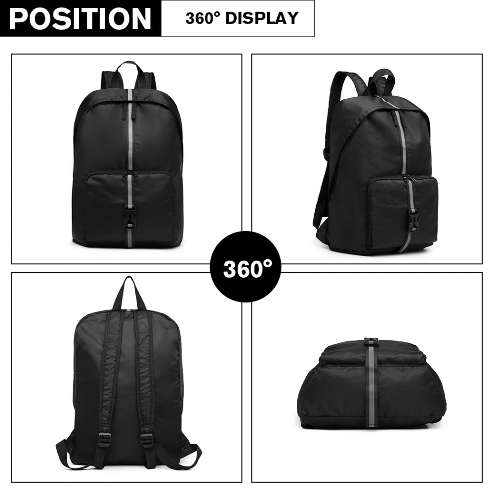 E6906 - Kono Lightweight Water Resistant Foldable Backpack - Black