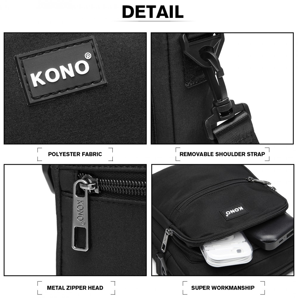 E6925 - Kono Multi Pocket Cross Body Shoulder Bag - Black