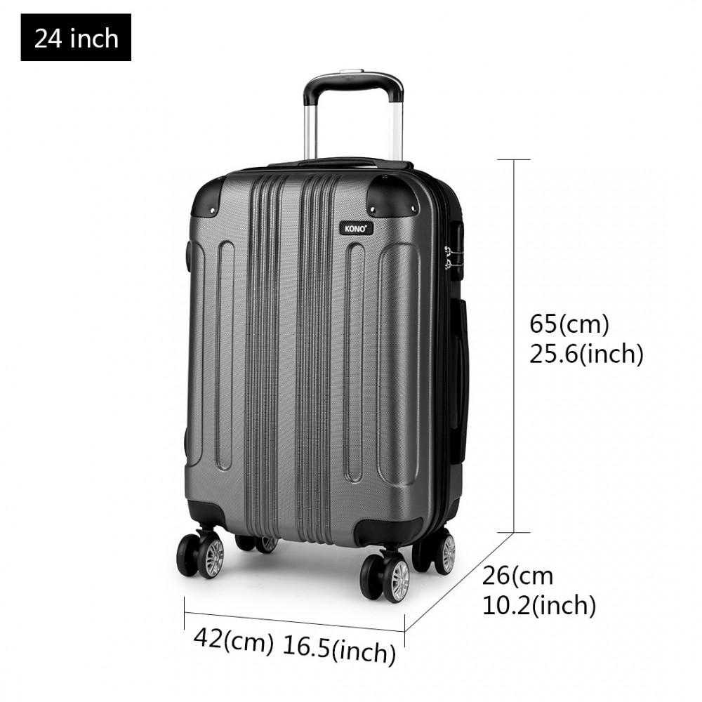 K1777L - Kono 24 Inch ABS Hard Shell Suitcase Luggage - Grey