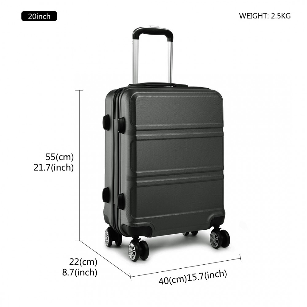 K1871-1L - Kono ABS Sculpted Horizontal Design 20 Inch Cabin Luggage - Grey