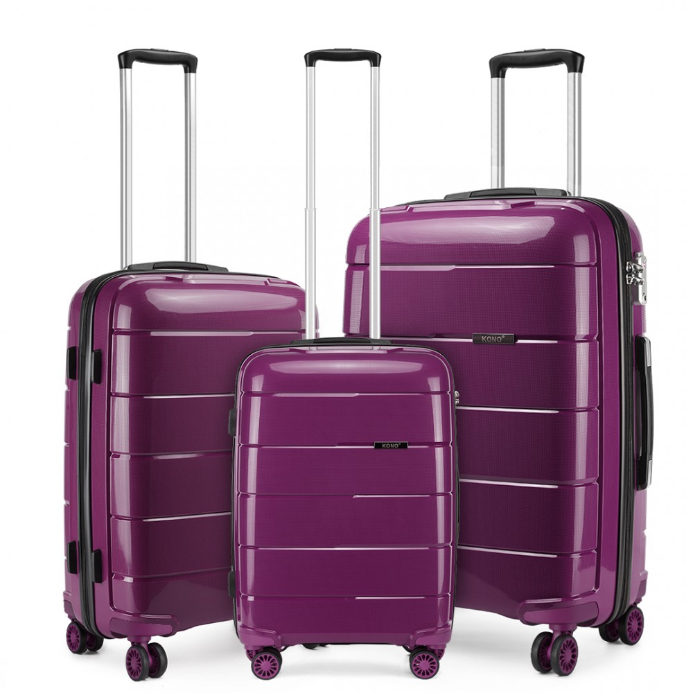 K1997L - KONO 20-24-28” HARD SHELL PP SUITCASE SET - PURPLE