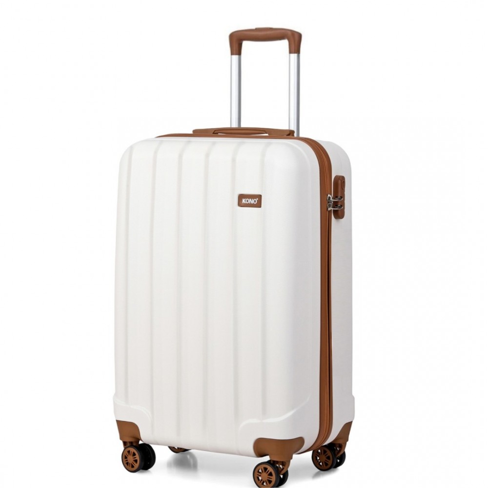 K1773L - Kono Vertical Stripe Hard Shell Suitcase 19 Inch Luggage - Cream