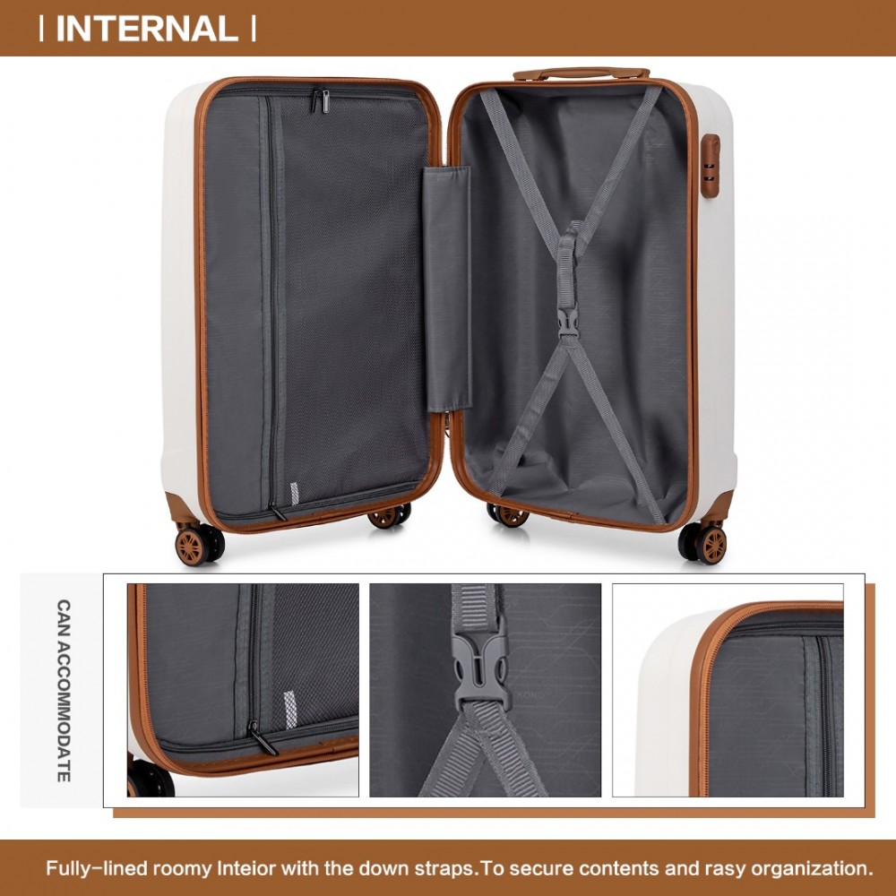 K1773L - Kono Vertical Stripe Hard Shell Suitcase 19 Inch Luggage - Cream