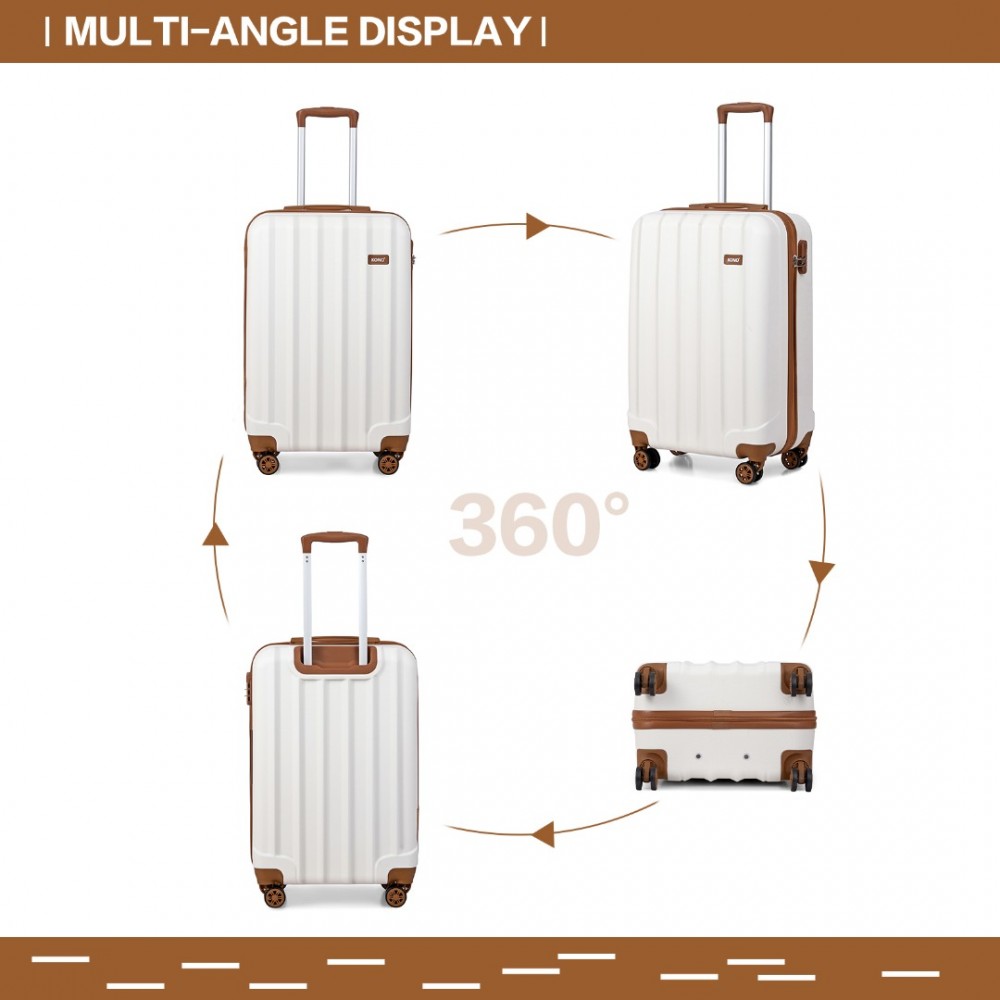 K1773L - Kono Vertical Stripe Hard Shell Suitcase 19 Inch Luggage - Cream
