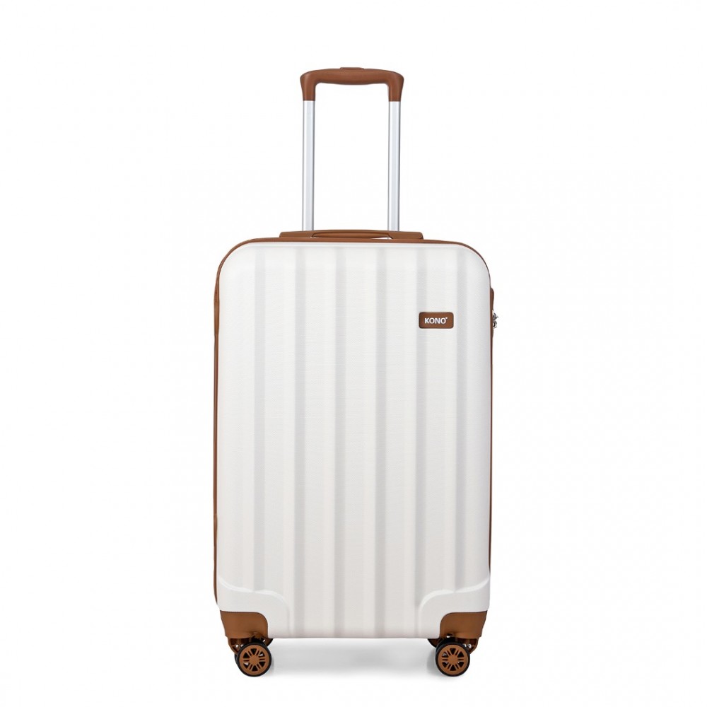 K1773L - Kono Vertical Stripe Hard Shell Suitcase 19 Inch Luggage - Cream