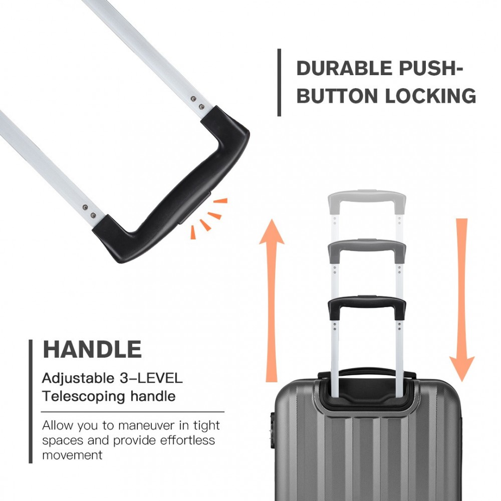 K1773L - Kono Vertical Stripe Hard Shell Suitcase 19 Inch Luggage - Grey