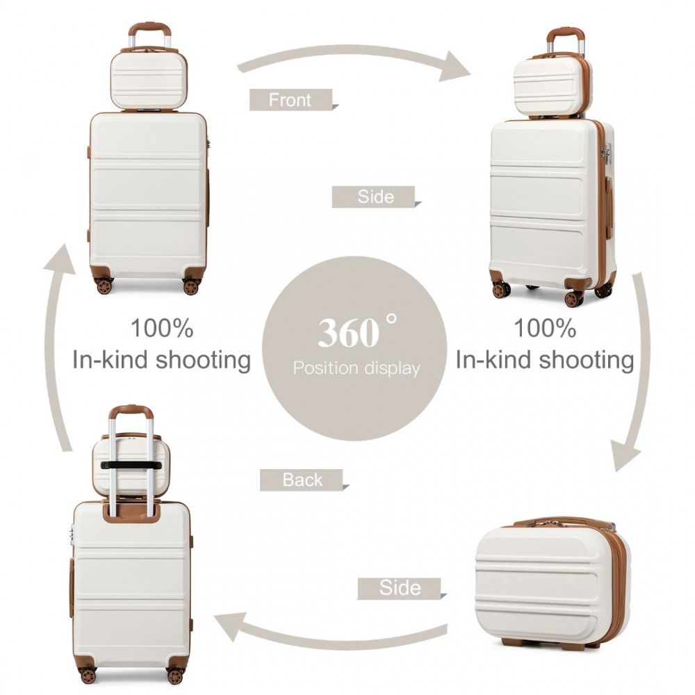 K1871-1L - Kono ABS 4 Wheel Suitcase Set with Vanity Case - Cream