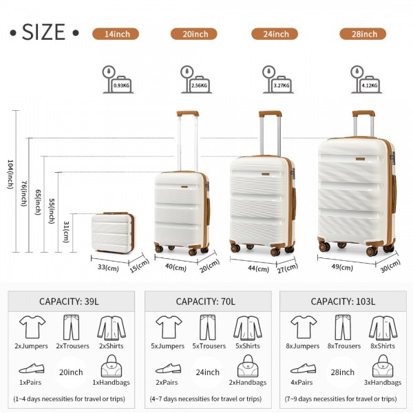 K2092L - Kono Bright Hard Shell PP Suitcase With TSA Lock And Vanity Case 4 Pieces Set - Classic ...