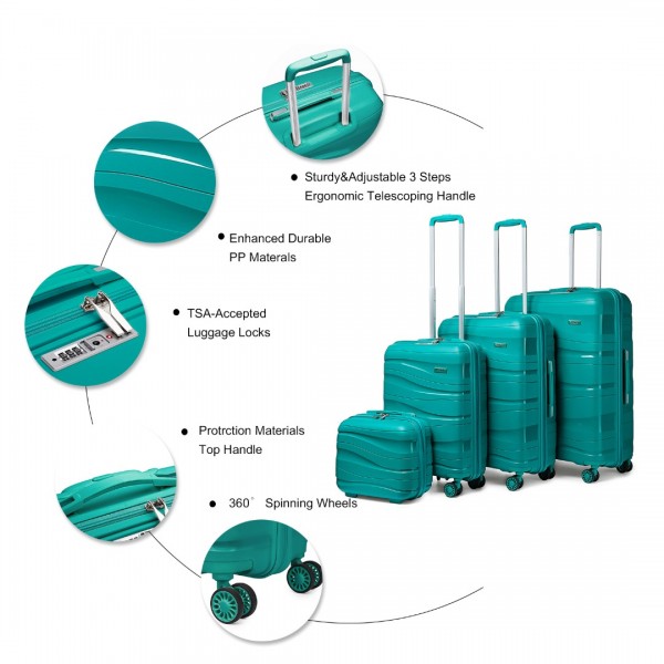 K2094L - Kono Lightweight Polypropylene Hard Shell 4 Piece Suitcase Set ...