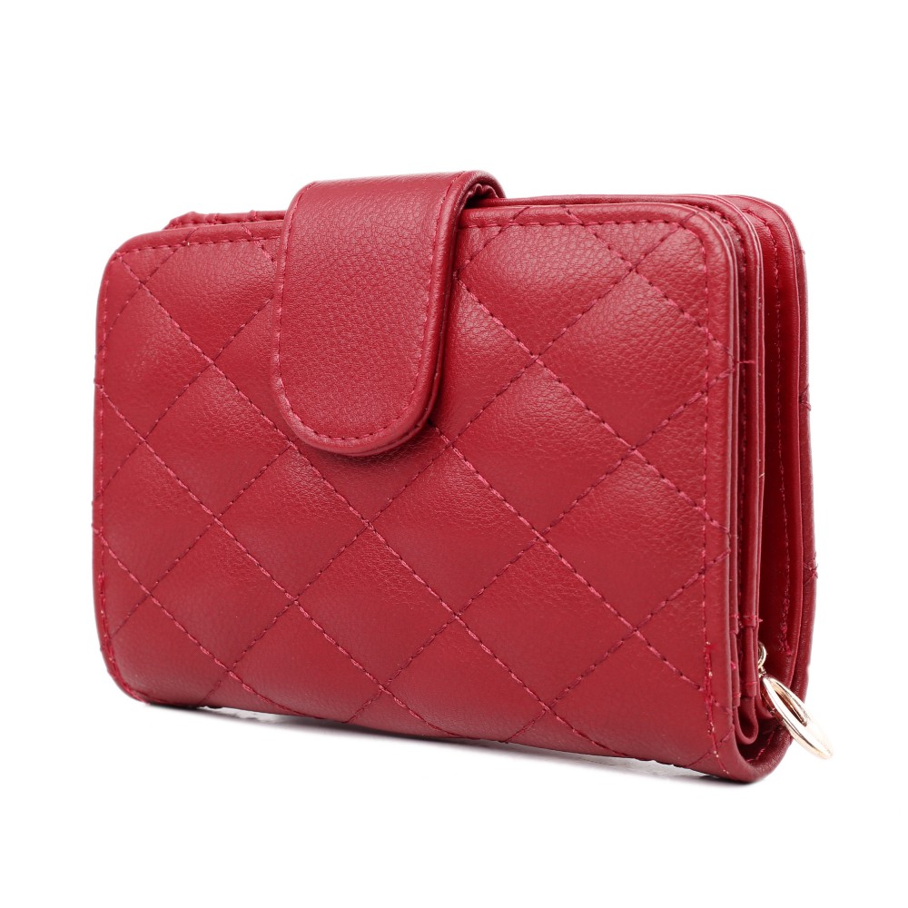 L1517 - Miss Lulu Leather Look Quilted Purse Red