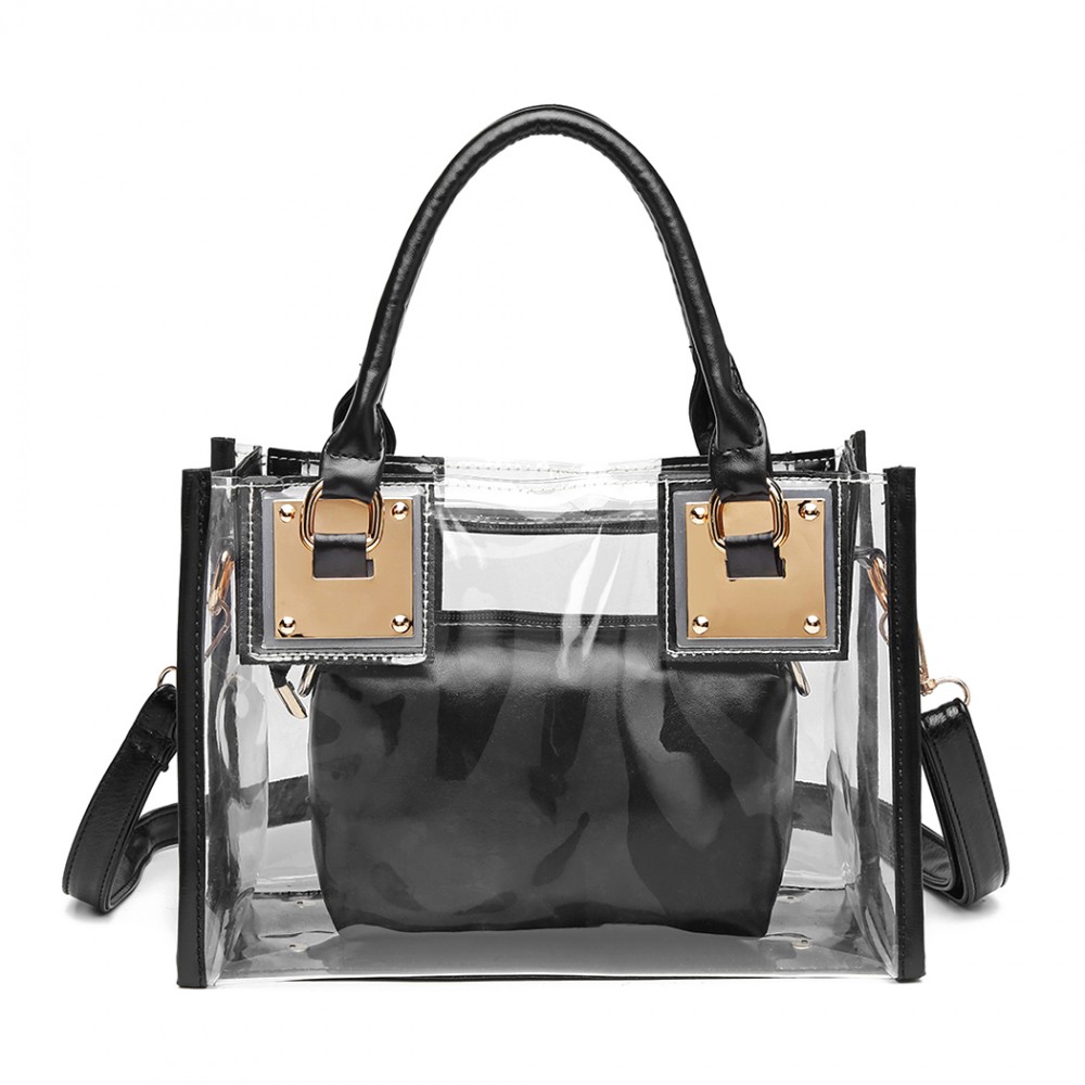 LB1931 - MISS LULU TRANSPARENT TWO PIECE HANDBAG SET - BLACK
