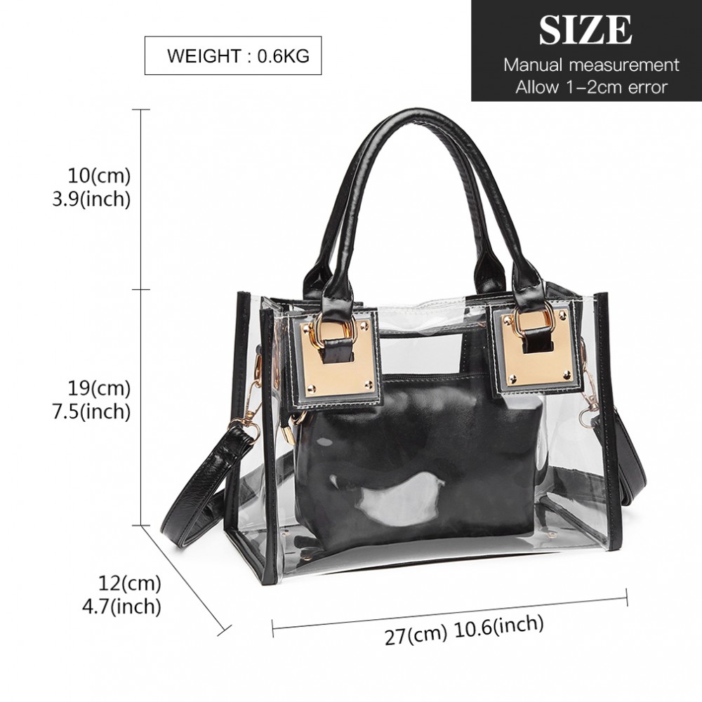 LB1931 - MISS LULU TRANSPARENT TWO PIECE HANDBAG SET - BLACK