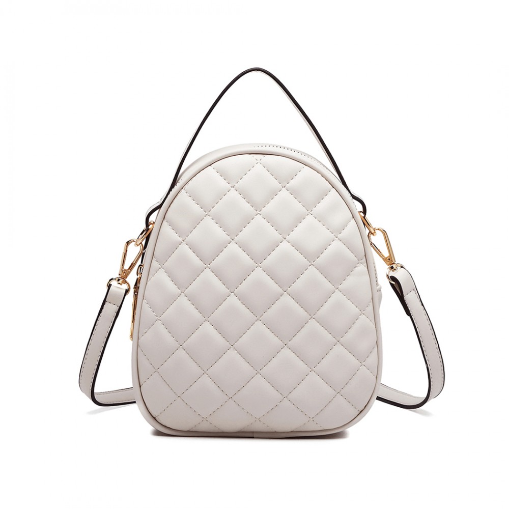 LB2007 - Miss Lulu Quilted Multi Compartment Shoulder Handbag - Beige
