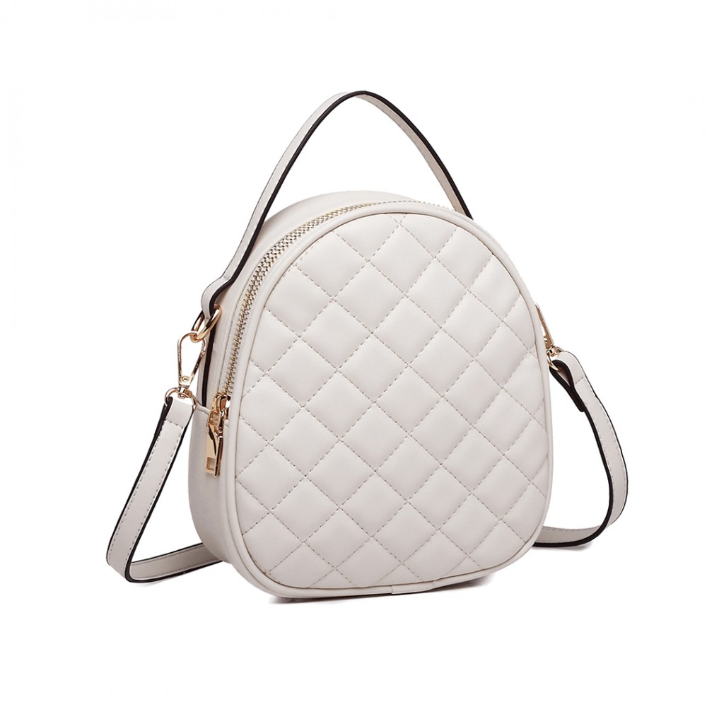 LB2007 - Miss Lulu Quilted Multi Compartment Shoulder Handbag - Beige