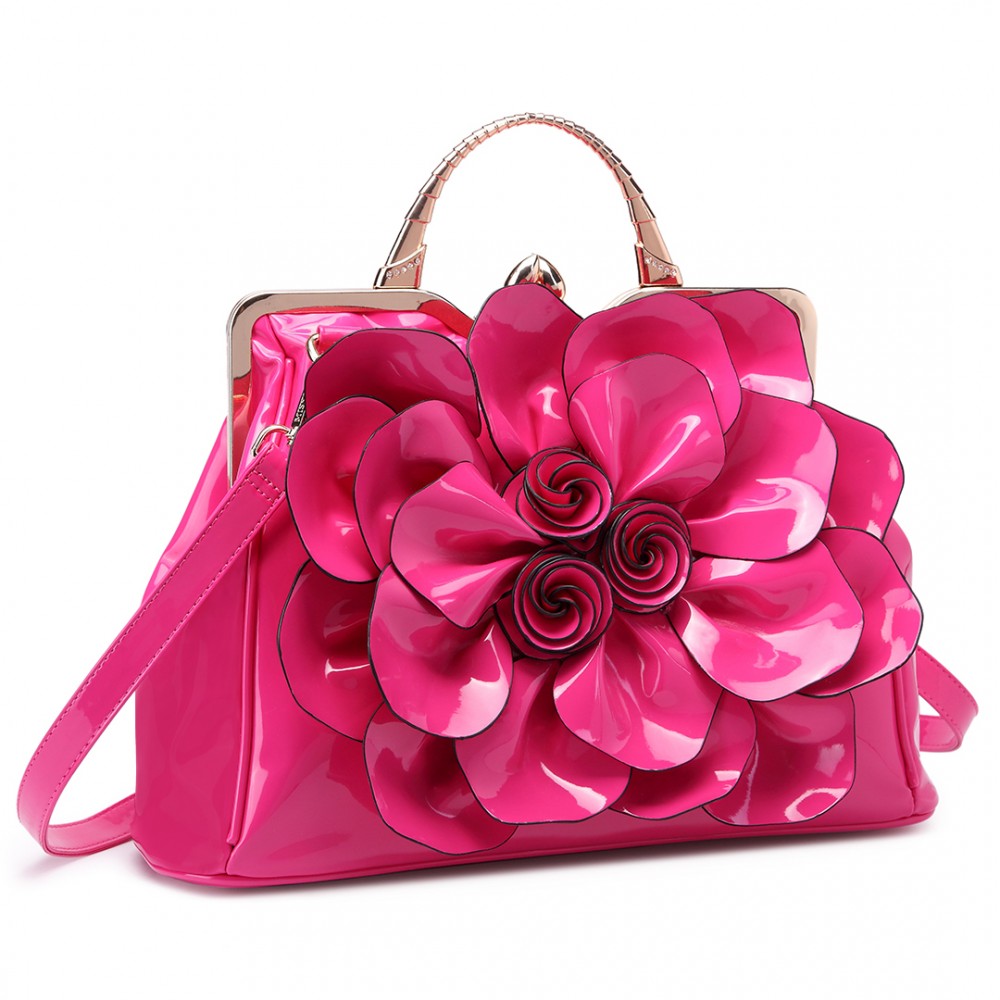 LG1754 PM - Miss Lulu PU Leather Flower Women Large Hobo Handbags Plum