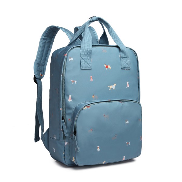 LG1928 - MISS LULU 'DOGS IN JUMPERS' PRINT LAPTOP BACKPACK - BLUE