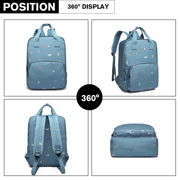 LG1928 - MISS LULU 'DOGS IN JUMPERS' PRINT LAPTOP BACKPACK - BLUE