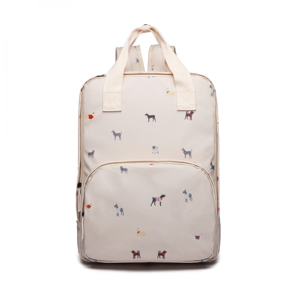 LG1928 - MISS LULU 'DOGS IN JUMPERS' PRINT LAPTOP BACKPACK - BEIGE