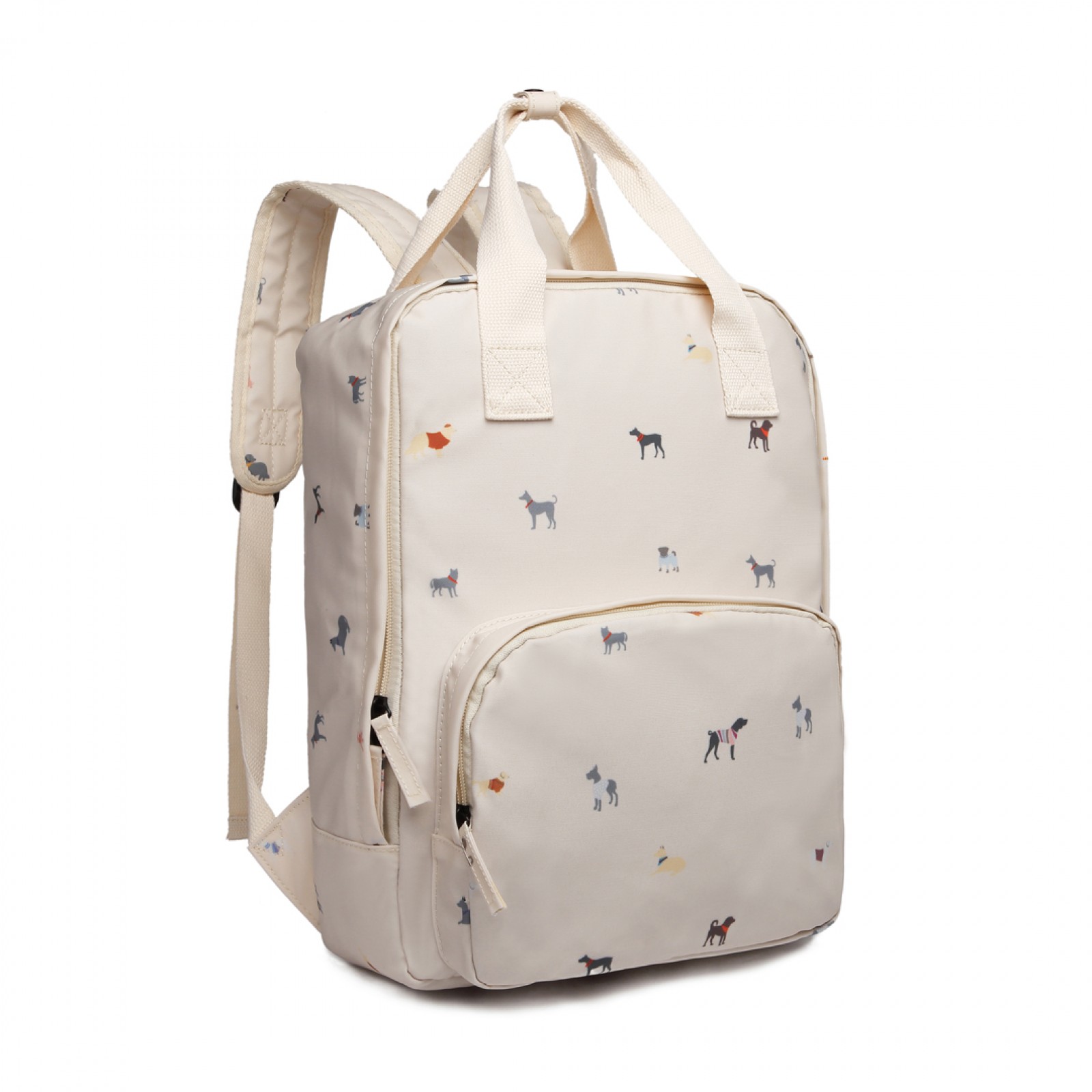 LG1928 - MISS LULU 'DOGS IN JUMPERS' PRINT LAPTOP BACKPACK - BEIGE