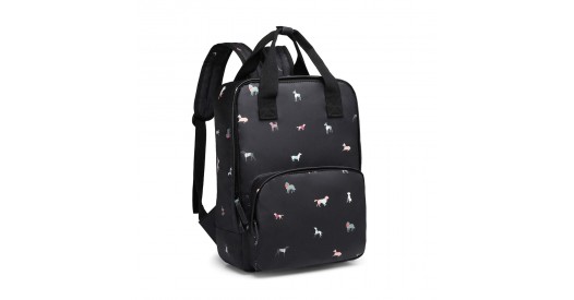 LG1928 - MISS LULU 'DOGS IN JUMPERS' PRINT LAPTOP BACKPACK - BLACK