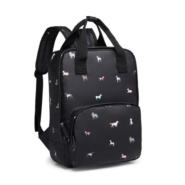 LG1928 - MISS LULU 'DOGS IN JUMPERS' PRINT LAPTOP BACKPACK - BLACK