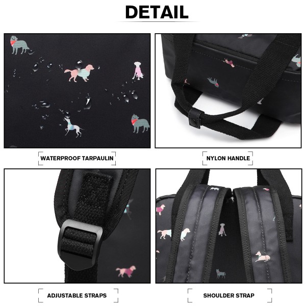 LG1928 - MISS LULU 'DOGS IN JUMPERS' PRINT LAPTOP BACKPACK - BLACK