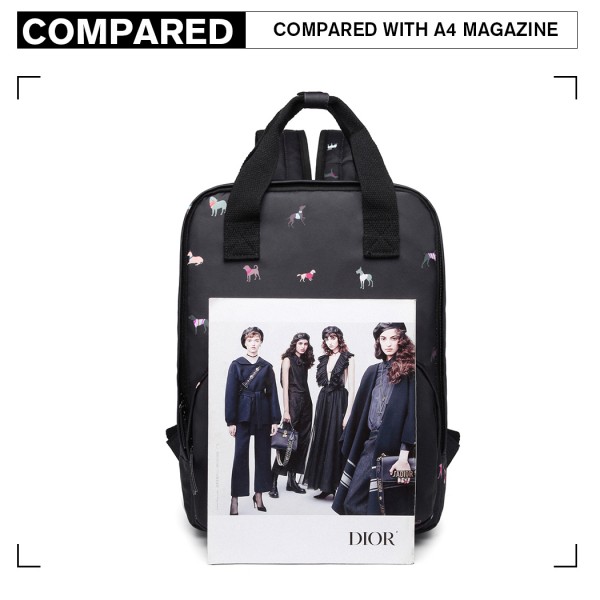 LG1928 - MISS LULU 'DOGS IN JUMPERS' PRINT LAPTOP BACKPACK - BLACK