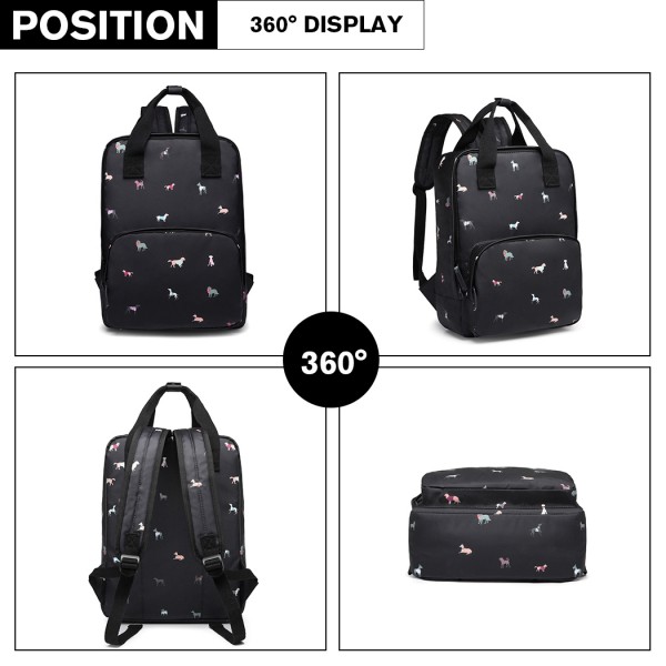 LG1928 - MISS LULU 'DOGS IN JUMPERS' PRINT LAPTOP BACKPACK - BLACK