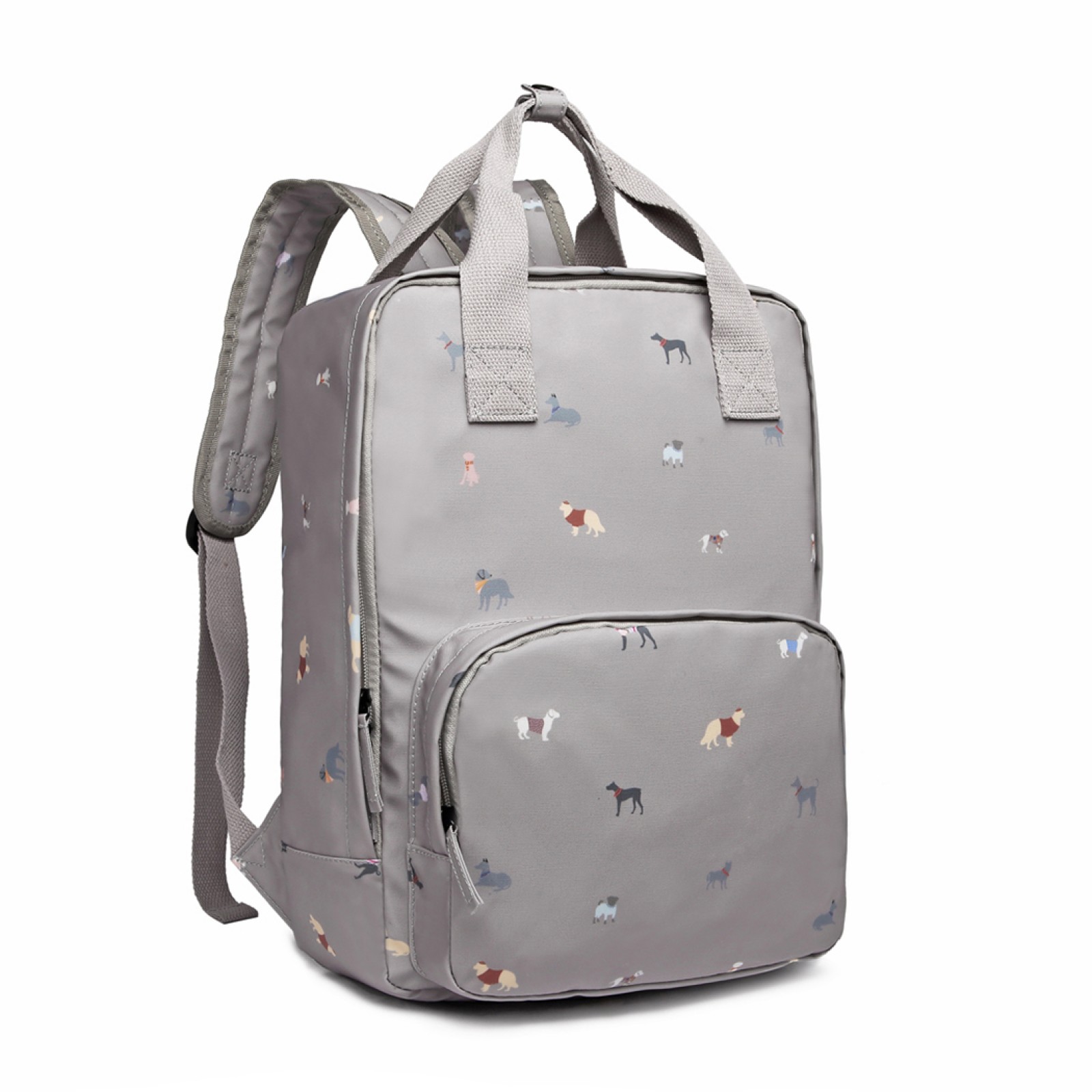 LG1928 - MISS LULU 'DOGS IN JUMPERS' PRINT LAPTOP BACKPACK - GREY