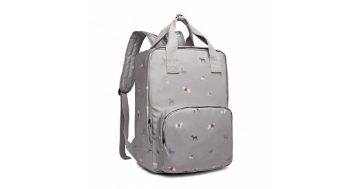 LG1928 - MISS LULU 'DOGS IN JUMPERS' PRINT LAPTOP BACKPACK - GREY