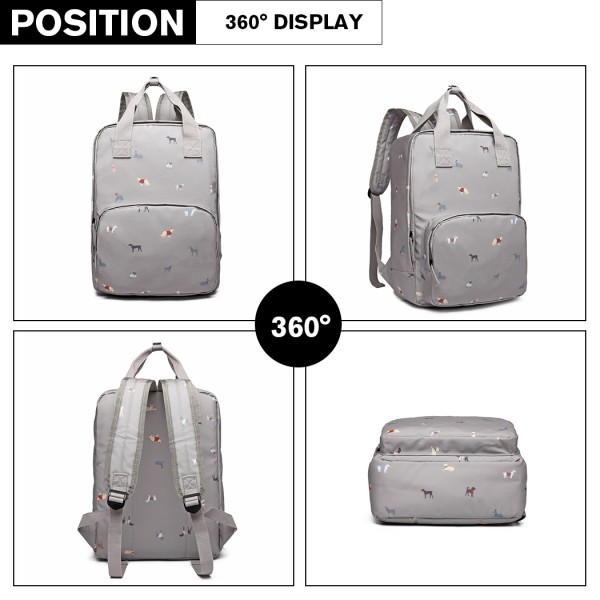 LG1928 - MISS LULU 'DOGS IN JUMPERS' PRINT LAPTOP BACKPACK - GREY