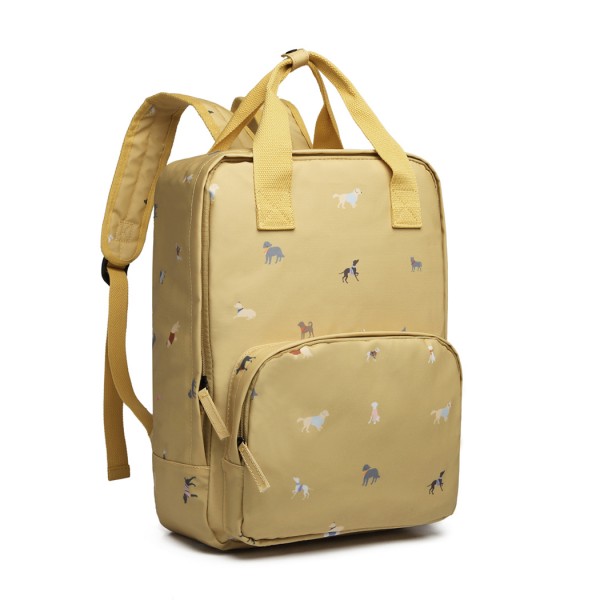 LG1928 - MISS LULU 'DOGS IN JUMPERS' PRINT LAPTOP BACKPACK - YELLOW
