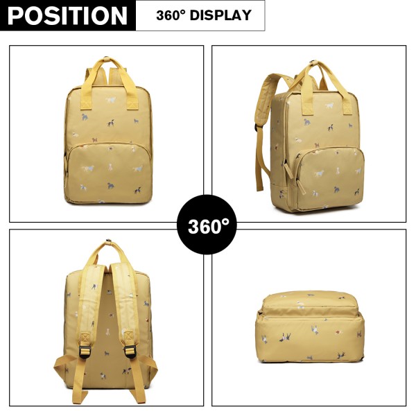 LG1928 - MISS LULU 'DOGS IN JUMPERS' PRINT LAPTOP BACKPACK - YELLOW