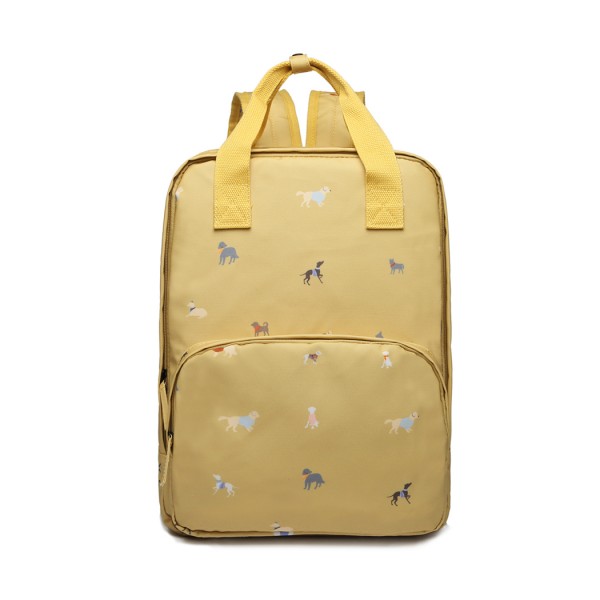 LG1928 - MISS LULU 'DOGS IN JUMPERS' PRINT LAPTOP BACKPACK - YELLOW