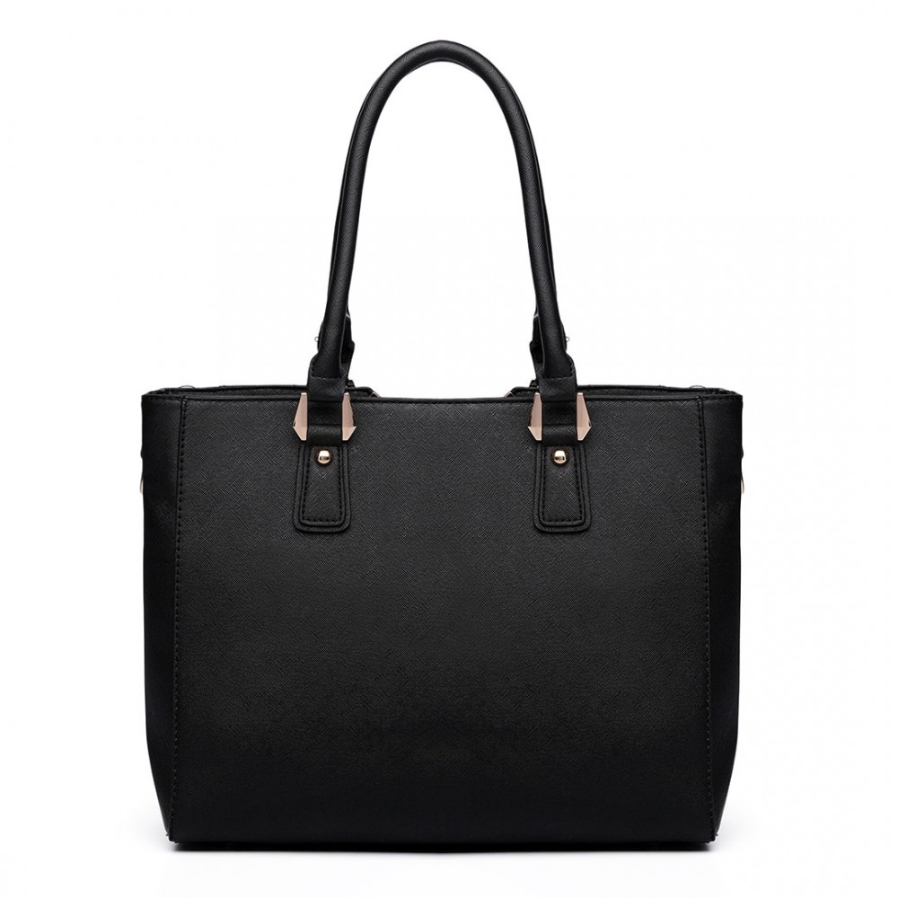 LG6632 - Miss Lulu Leather Look V-Shape Multicolour Tote Bag Black