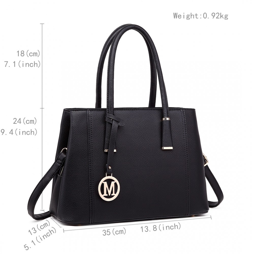 LT1748 BK - Miss Lulu Multi-Compartment Large Handbags Black