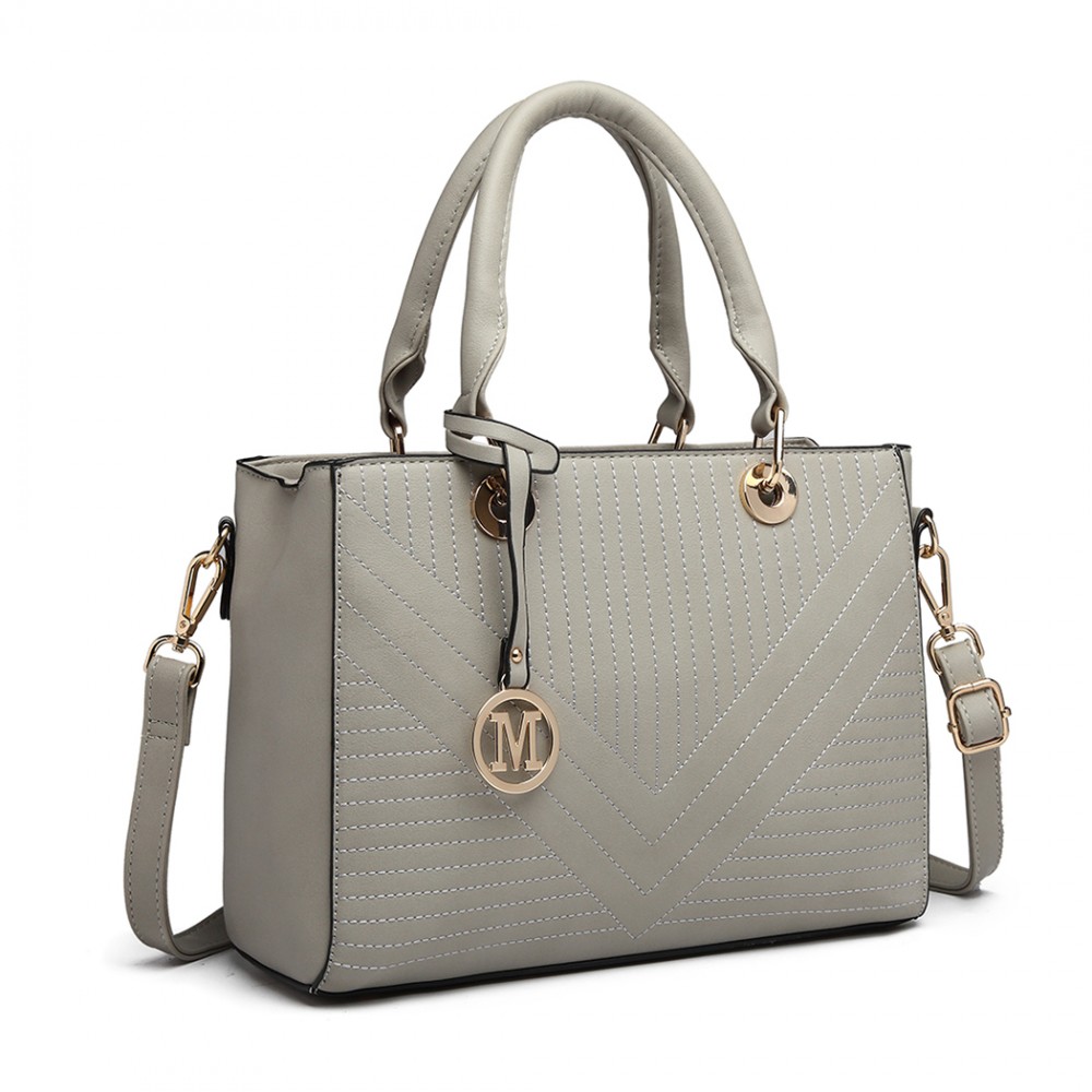 LT1865 - Miss Lulu Quilted Stitched Detail Handbag - Grey