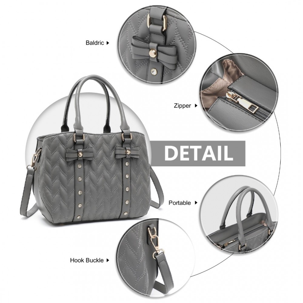 LB2341 - Miss Lulu Chic Quilted PU Leather Tote Handbag With Bow ...